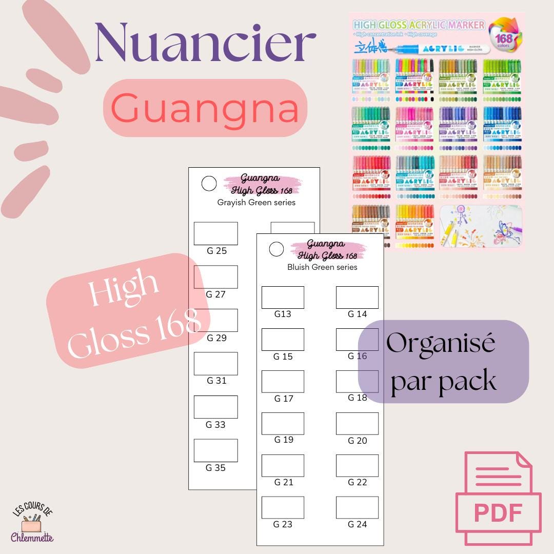 Guangna High Gloss Acrylic Marker Color Chart – 168 Colors (PDF) - Etsy