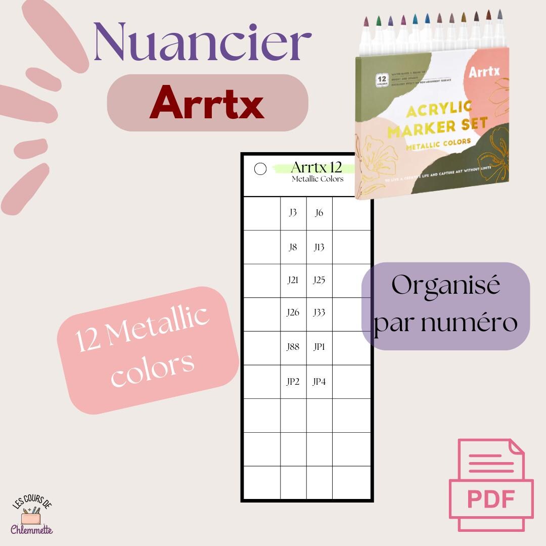 Arrtx 12 Metallic Colors Color Charts – Sorted by Number (PDF) - Etsy