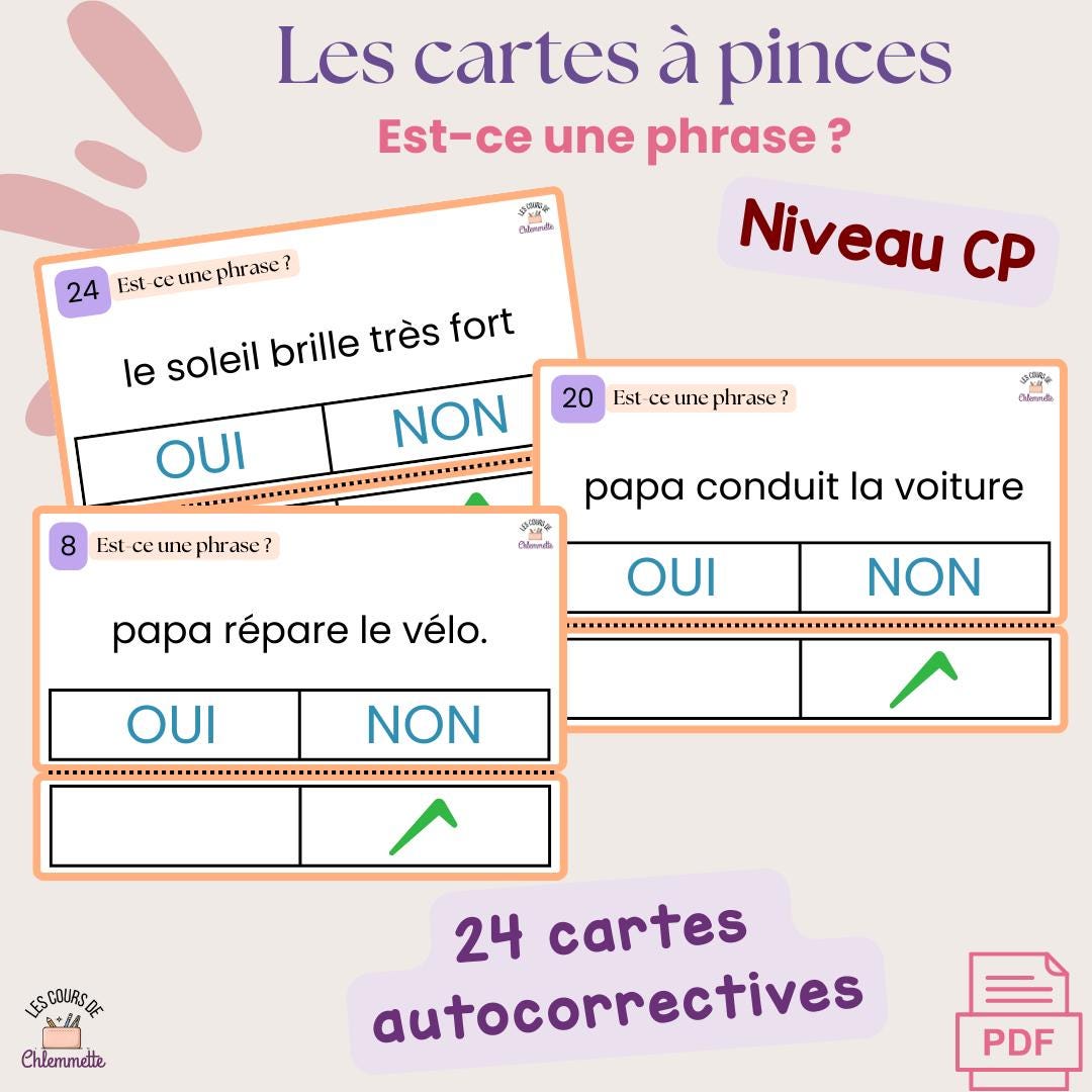 Cartes à pinces CP - Majuscule et point - Est-ce une phrase ? - Atelier ...