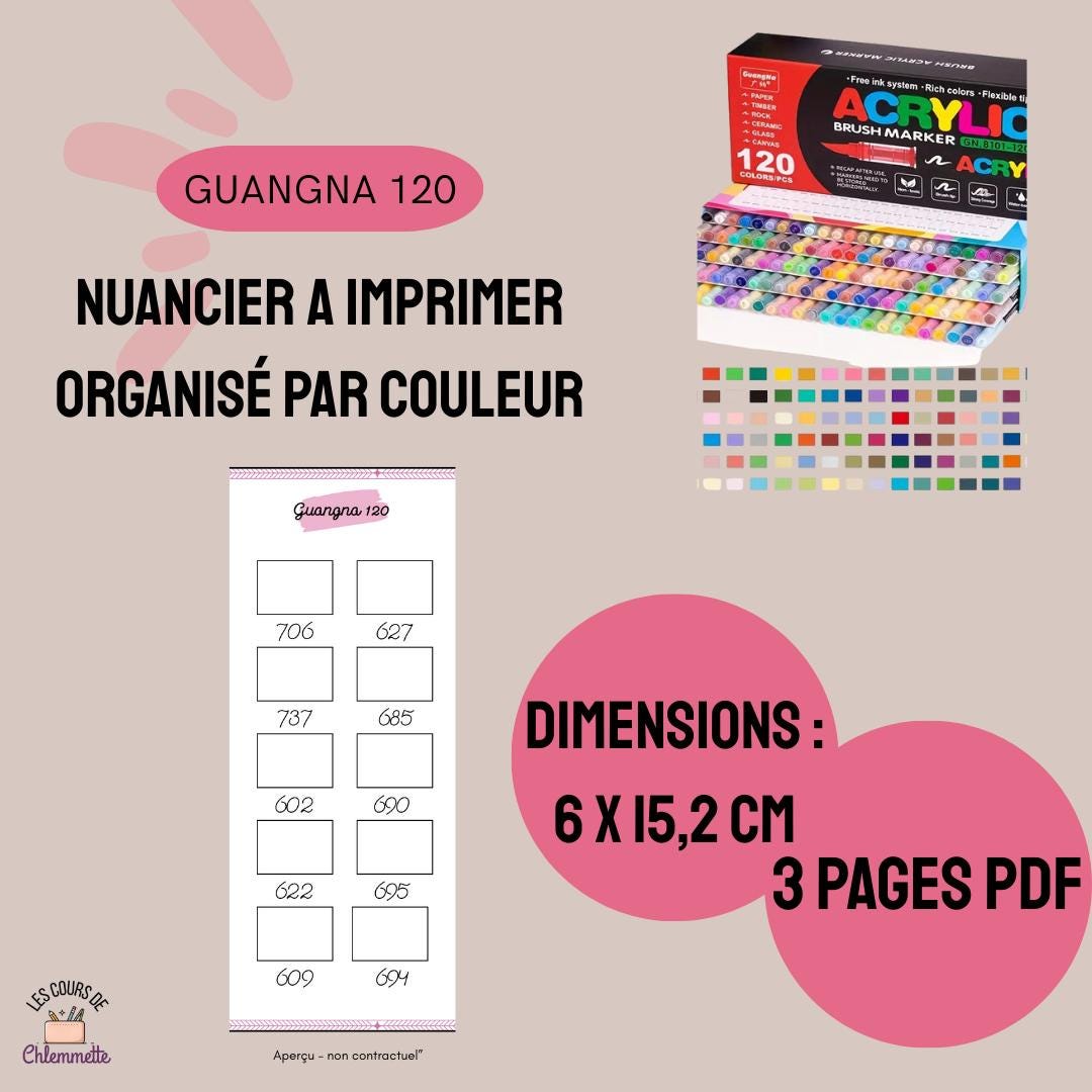 Color Chart for Guangna 120 Acrylic Markers – (PDF) - Etsy