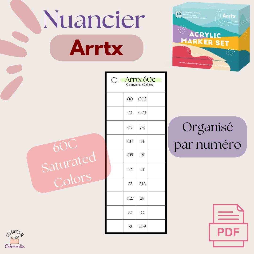 Arrtx 60 C Saturated Colors Color Charts – Sorted by Number (PDF) - Etsy