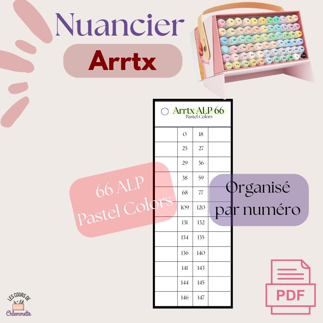 Arrtx OROS 66 Pastel Colors Color Charts – Sorted by Number (PDF) - Etsy