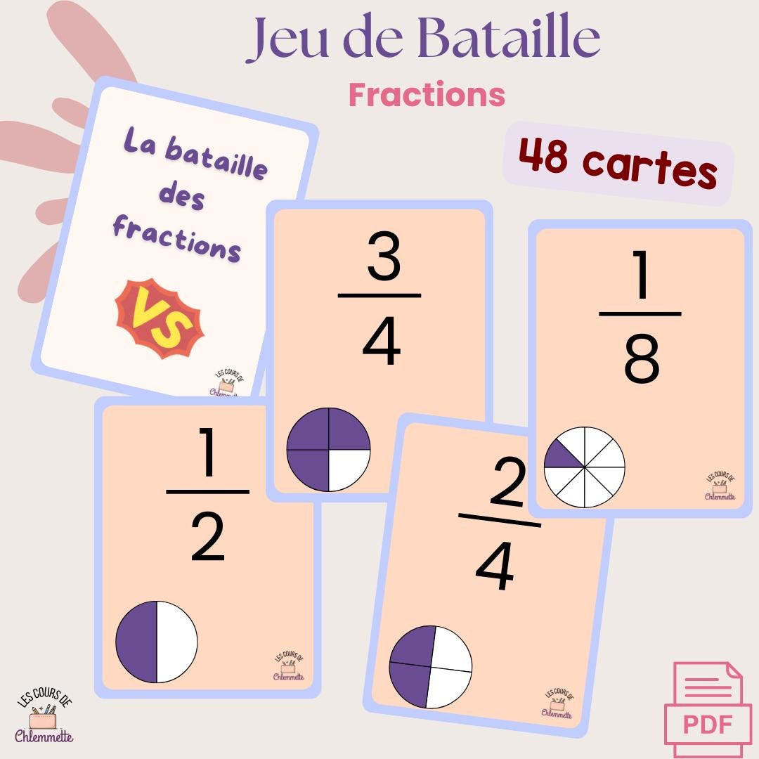 Bataille Des Fractions CE1 CE2 CM1 | Jeu De Cartes Mathématiques | 2e ...