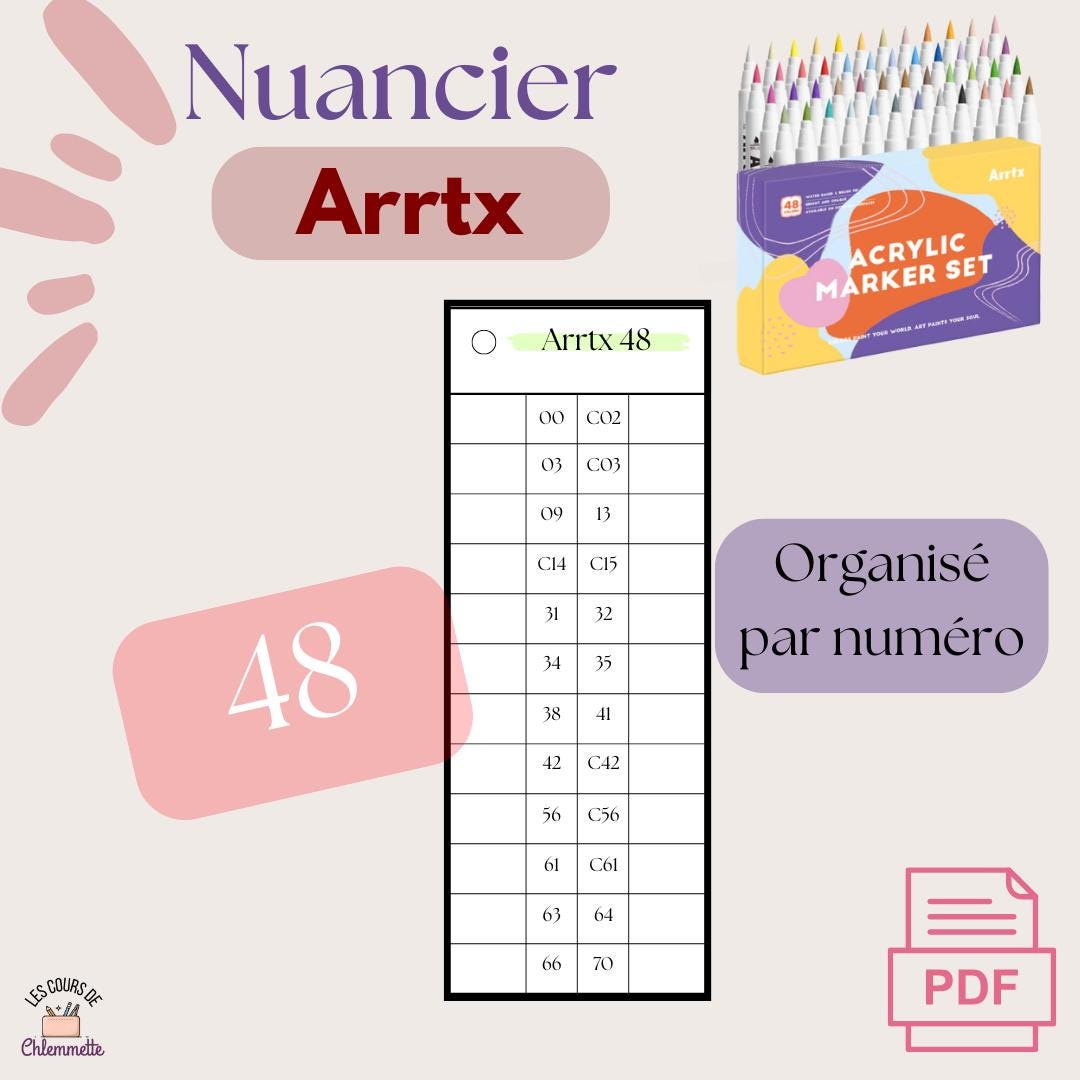 Arrtx 48 Color Charts – Sorted by Number (PDF) - Etsy