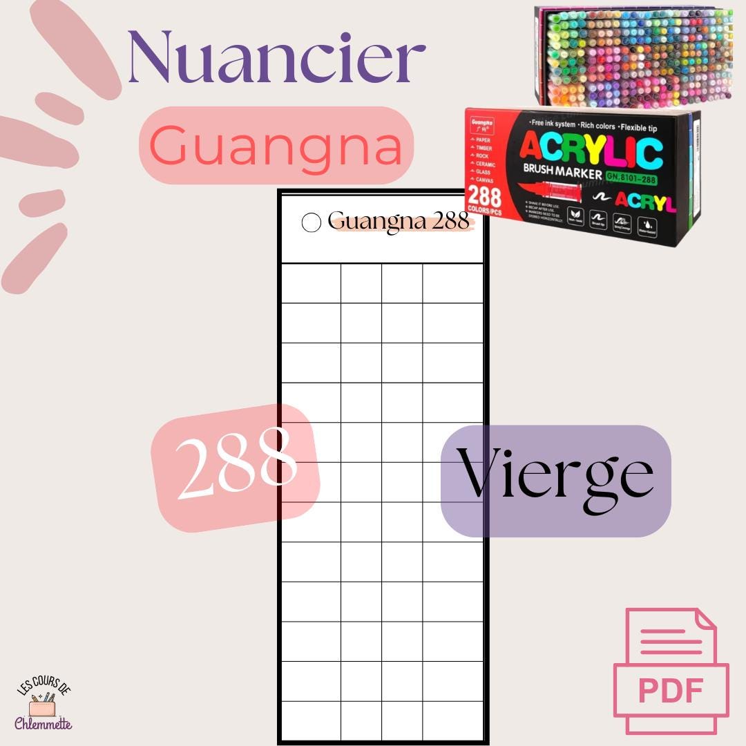 Blank Color Charts for Guangna 288 Acrylic Markers (PDF) - Etsy