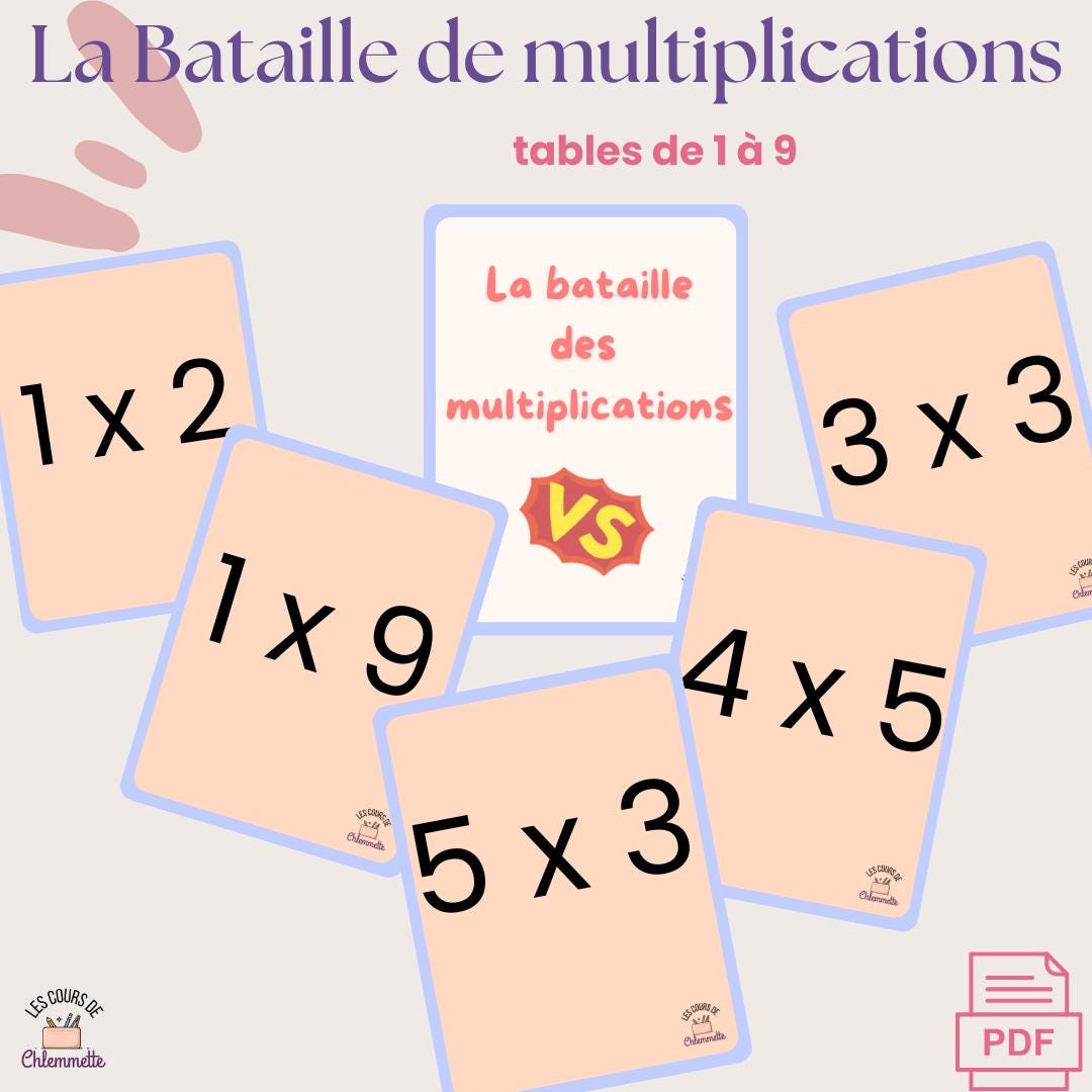 Bataille des Multiplications • Tables 1 à 9 • Jeu à imprimer ...