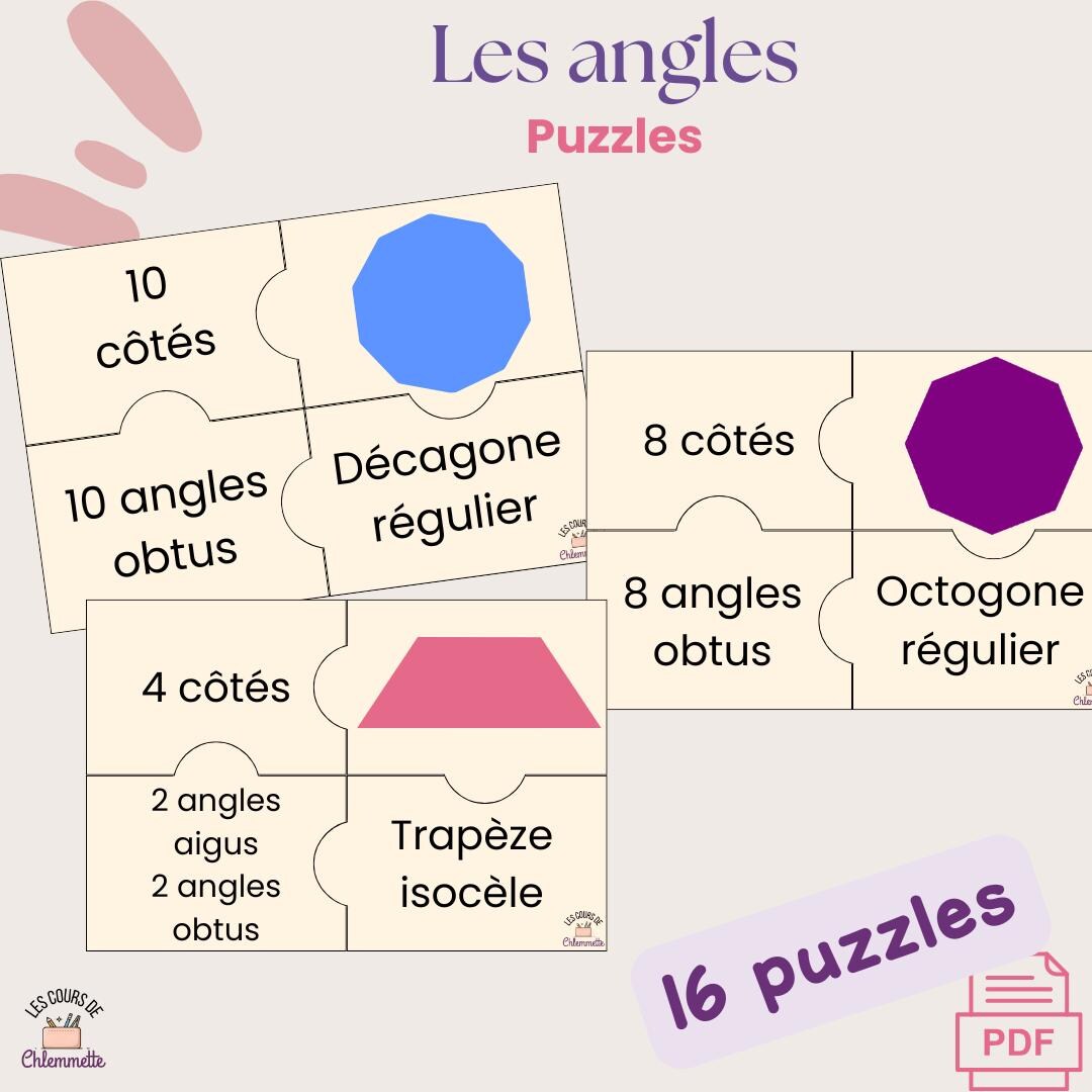 Polygon, Angle, and Side Puzzles | 16 Geometry Puzzles | Independent ...