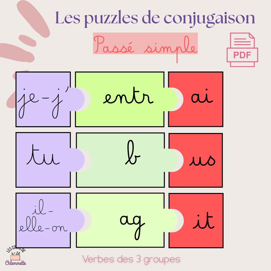 Conjugation Puzzles Past Simple – Printable PDF File – Educational Game ...