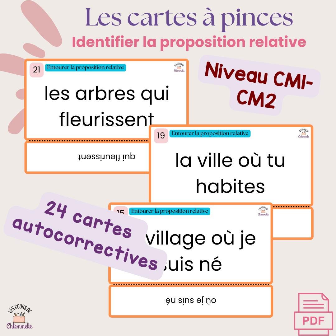 Cards for Identifying Relative Clauses, CM1 CM2 (french Primary School ...