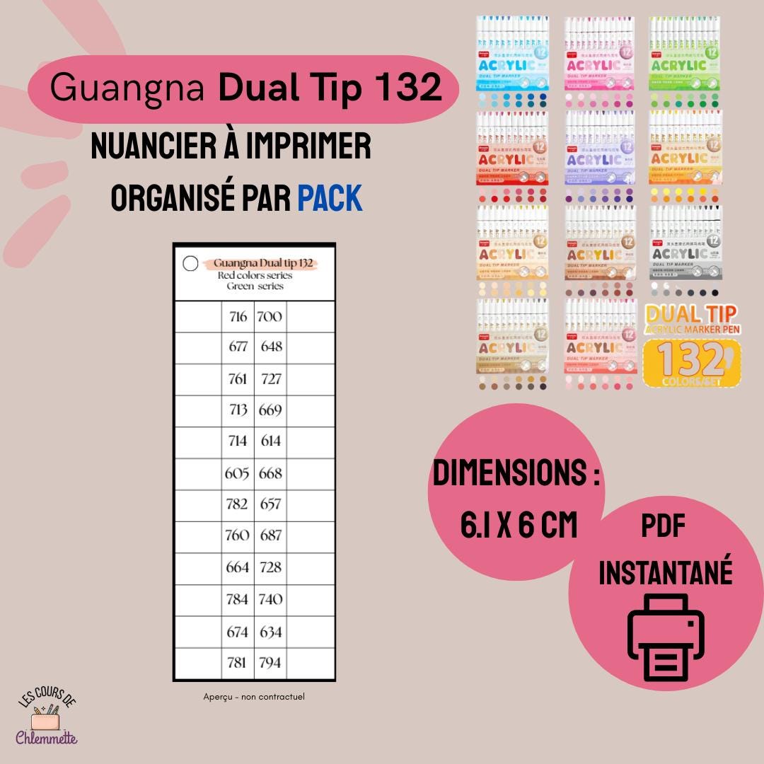 Guangna Dual Tip 132 Color Charts – Acrylic Markers – Sorted by Pack ...