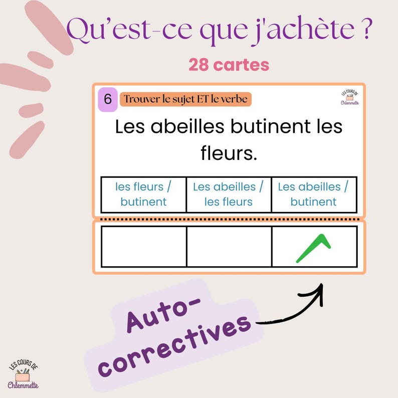 Cartes à Pinces "trouve Le Sujet Et Le Verbe" Grammaire CE1 CE2 1re 2e ...