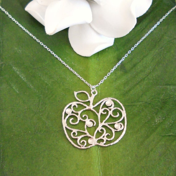 SALE Matte Silver or gold Apple Pendant Necklace Teacher | Etsy