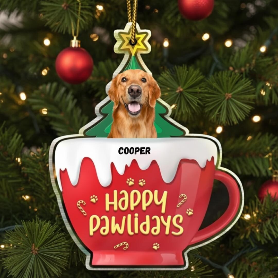 Happy Pawlidays Dog Cat Christmas Custom Shaped Acrylic Ornament ...