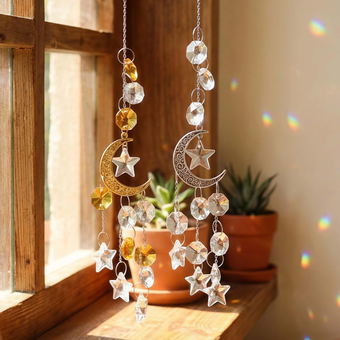 Crystal Moon Starlight Suncatcher, Rainbow Window Hanging - Etsy