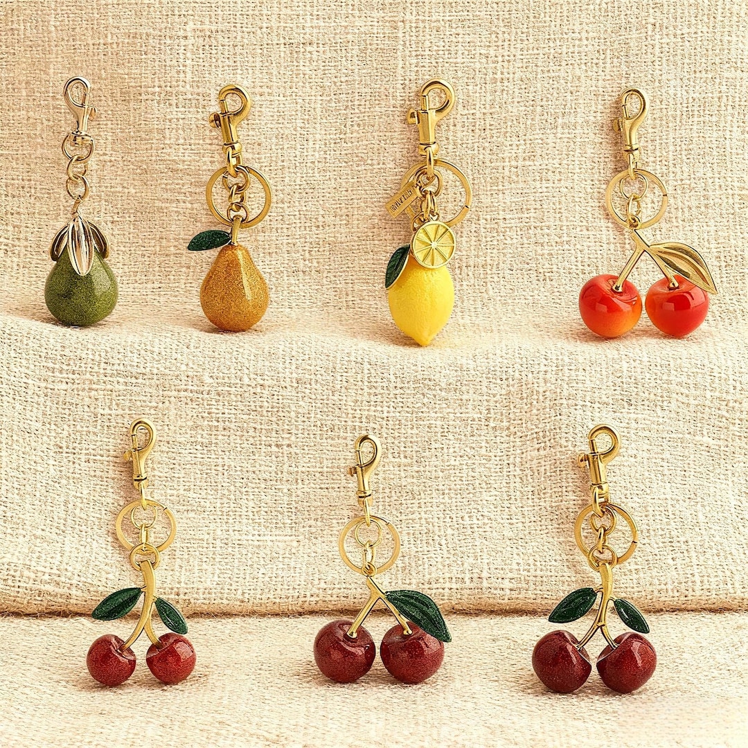 Adorable Fruit Keychain and Bag Charm Gold Accent Fashion Accessory for ...