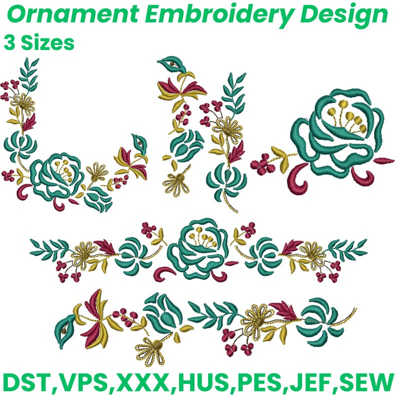 Floral Border Embroidery Design, Corner Embroidery, Beautiful Border ...