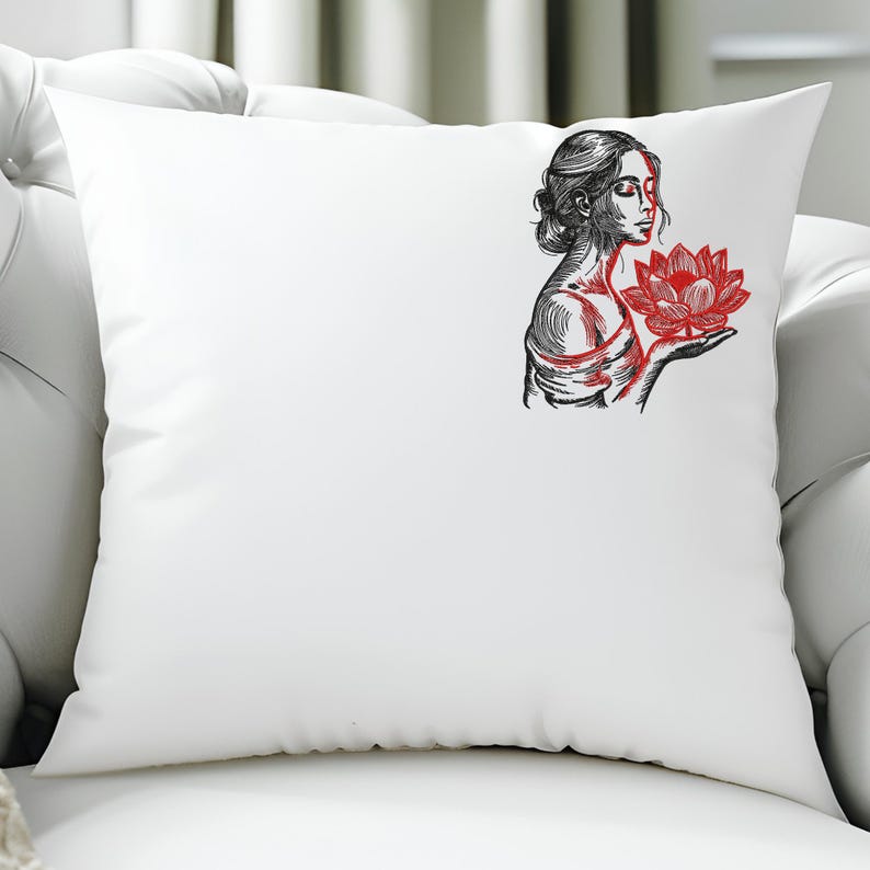 Floral Lady Embroidery Design | Woman Line Art Face Floral Portrait ...