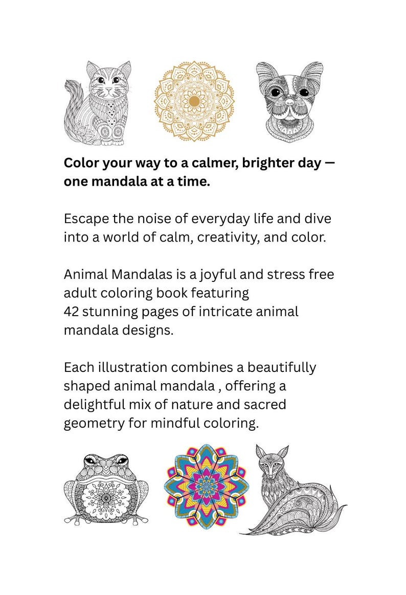 Animal Mandalas Coloring Pages: 40 Printable Designs for Relaxation ...