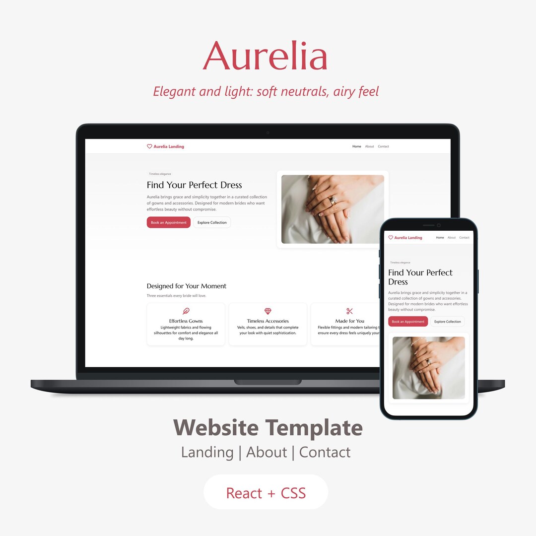Aurelia Landing — Elegant React Website Template - Etsy