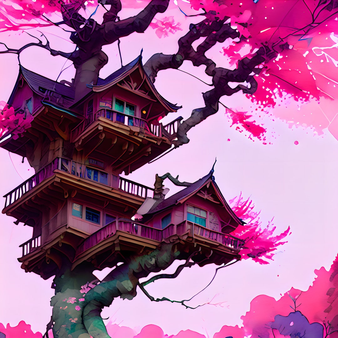Treehouse Cherry Blossom Wall Art Print Chic & Unique Home Decor for ...