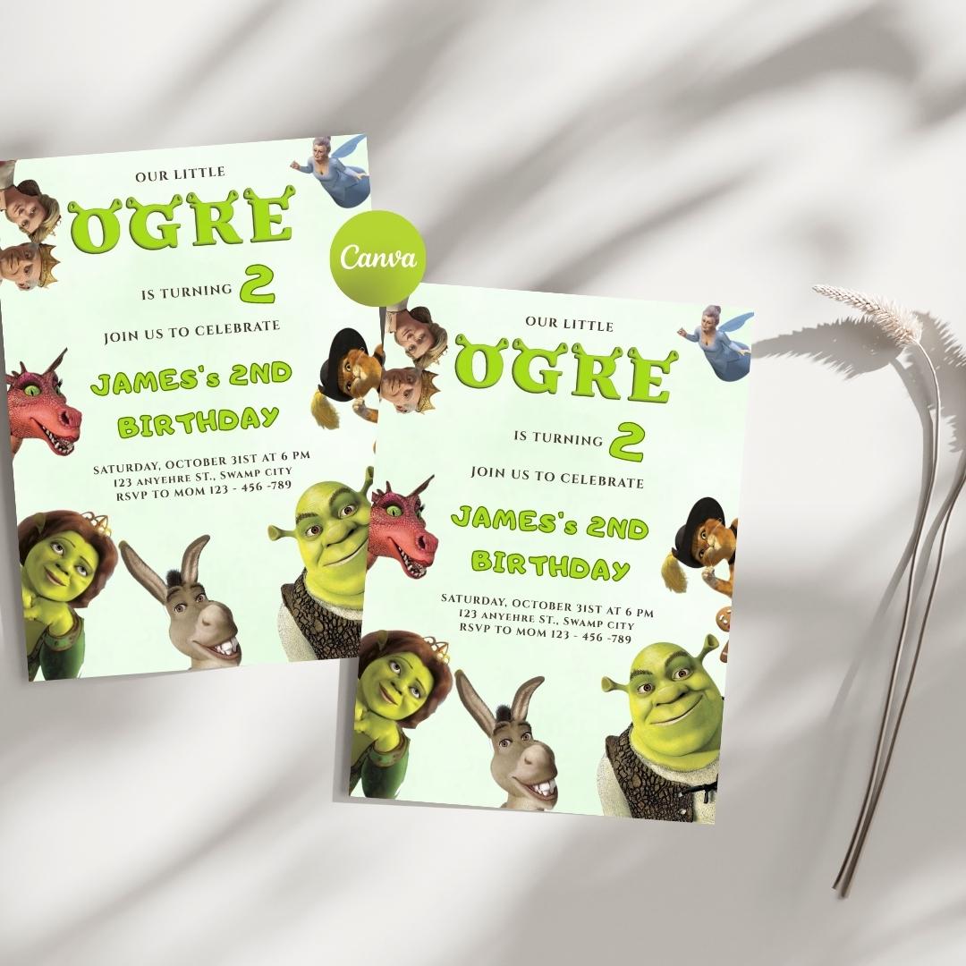 Shrek Birthday Invitation, Little Ogre: Editable Canva Template ...