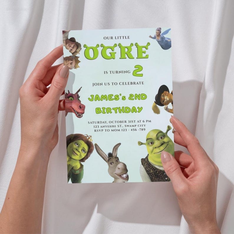 Shrek Birthday Invitation, Little Ogre: Editable Canva Template ...