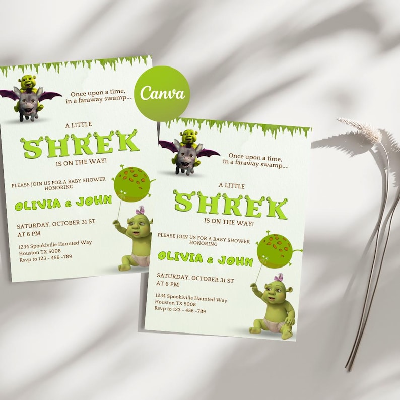 Shrek Baby Shower Invitation: Editable Canva Template (5x7 Inch ...