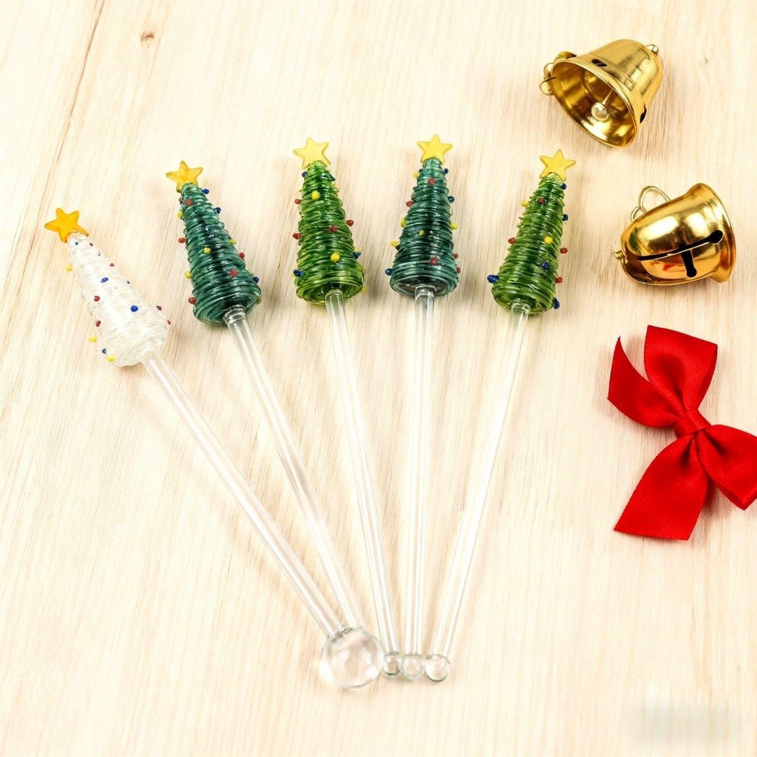 Handmade Glass Christmas Tree Stir Sticks, Personalized Stir Sticks ...