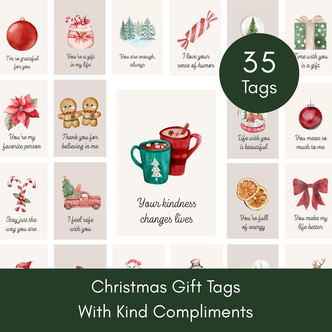 35 Compliment Christmas Gift Tags, Watercolor Holiday Gift Tag ...