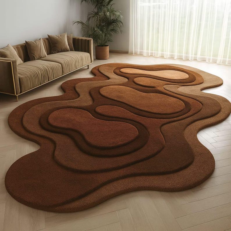 3D Sculptural Hand Tufted Rug | Brown Tonal Layered Contour Area Rug ...