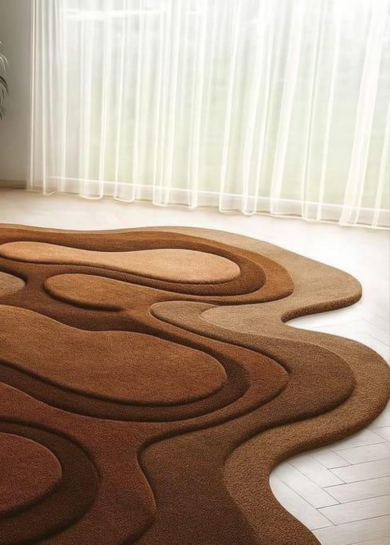 3D Sculptural Hand Tufted Rug | Brown Tonal Layered Contour Area Rug ...
