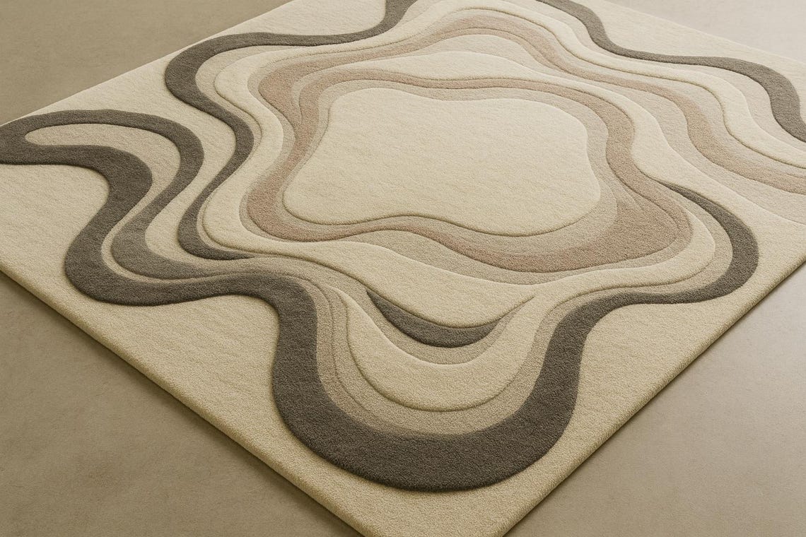 3D Carved Wool Rug: Neutral Topographic Contour Design - Etsy