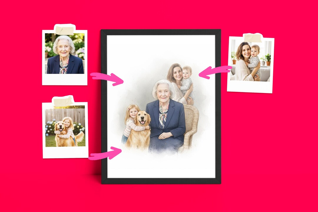Family Photo Merge Watercolor Drawing Souvenir Gift Add Person Father ...