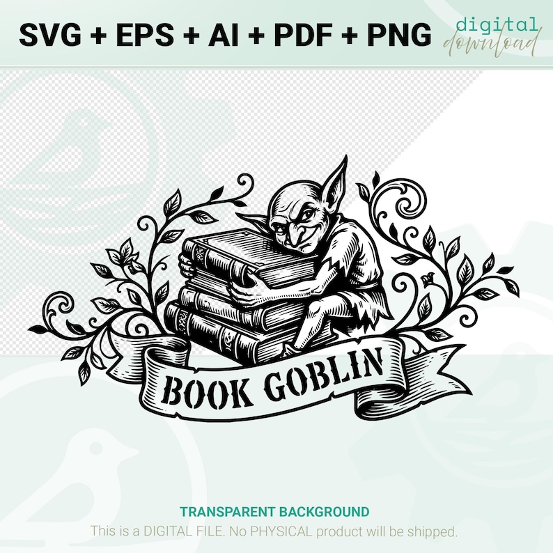 Book Goblin SVG – Mischievous Reader Creature – Engraved Book Art ...