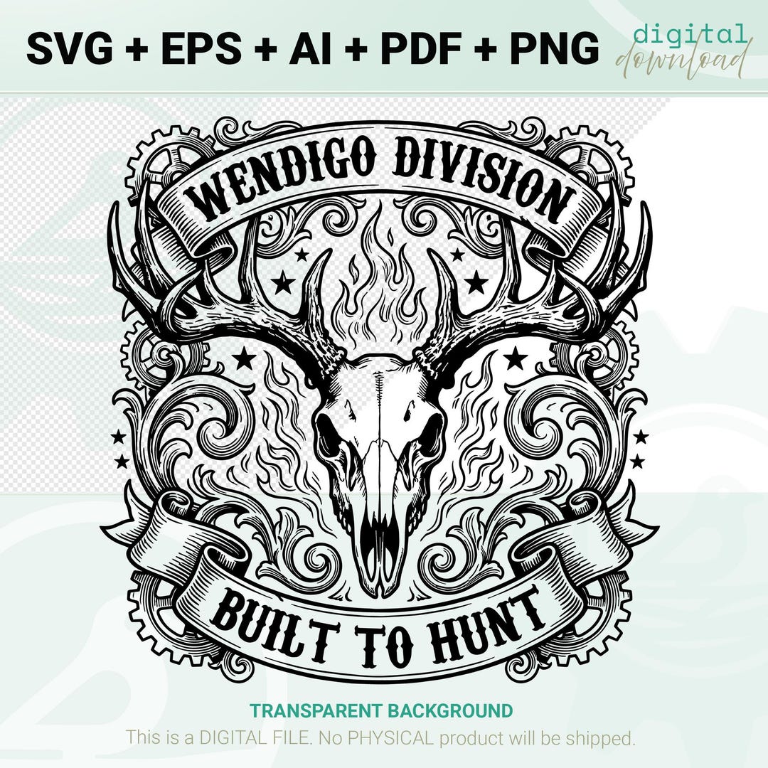 Wendigo Skull SVG – Engraved Hunt Emblem – Cryptid Art for Laser ...