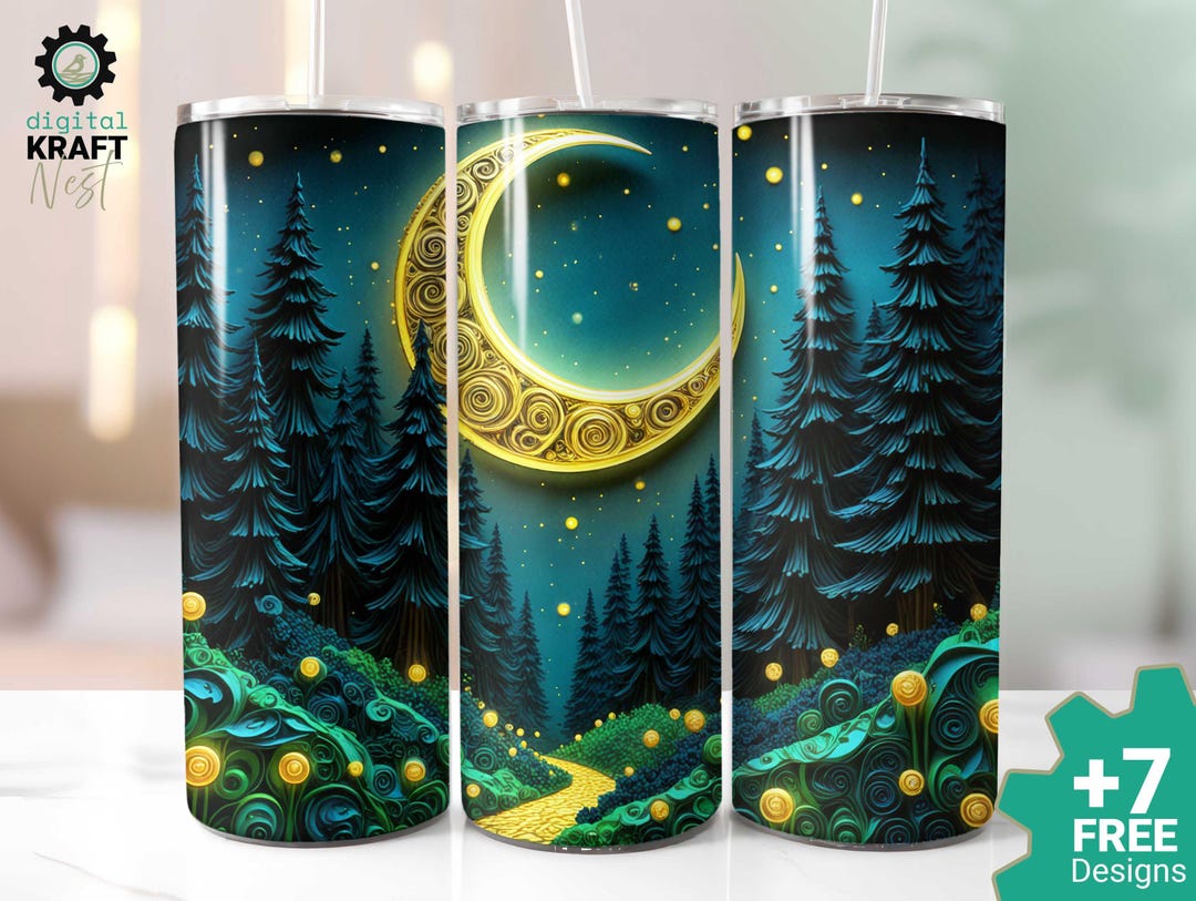 Paper Quilling Forest PNG – Crescent Moon Night – 3D Layered Art – 20oz ...