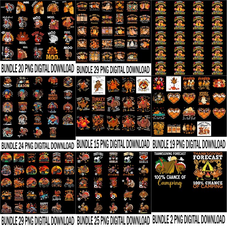 Huge 1000+ Thanksgiving PNG Bundle, Fall Autumn Clipart Pack, Pumpkin ...