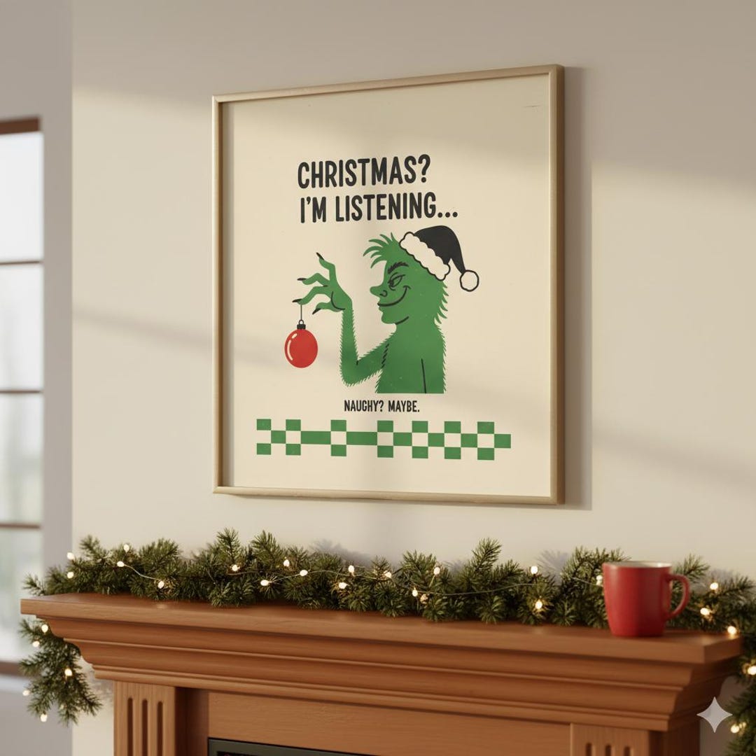 Retro Grumpy Green Christmas Poster: Mid-century Holiday Art (PNG) - Etsy