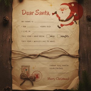 Dear Santa Letter Template | Christmas Wish List (PDF & JPG) - Etsy