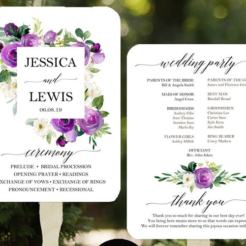 Purple Wedding Program Fans Assembled Purple Bouquet - Etsy