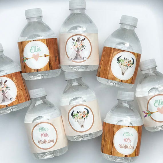Personalized Boho Glamping Water Labels Printable Boho Chic | Etsy