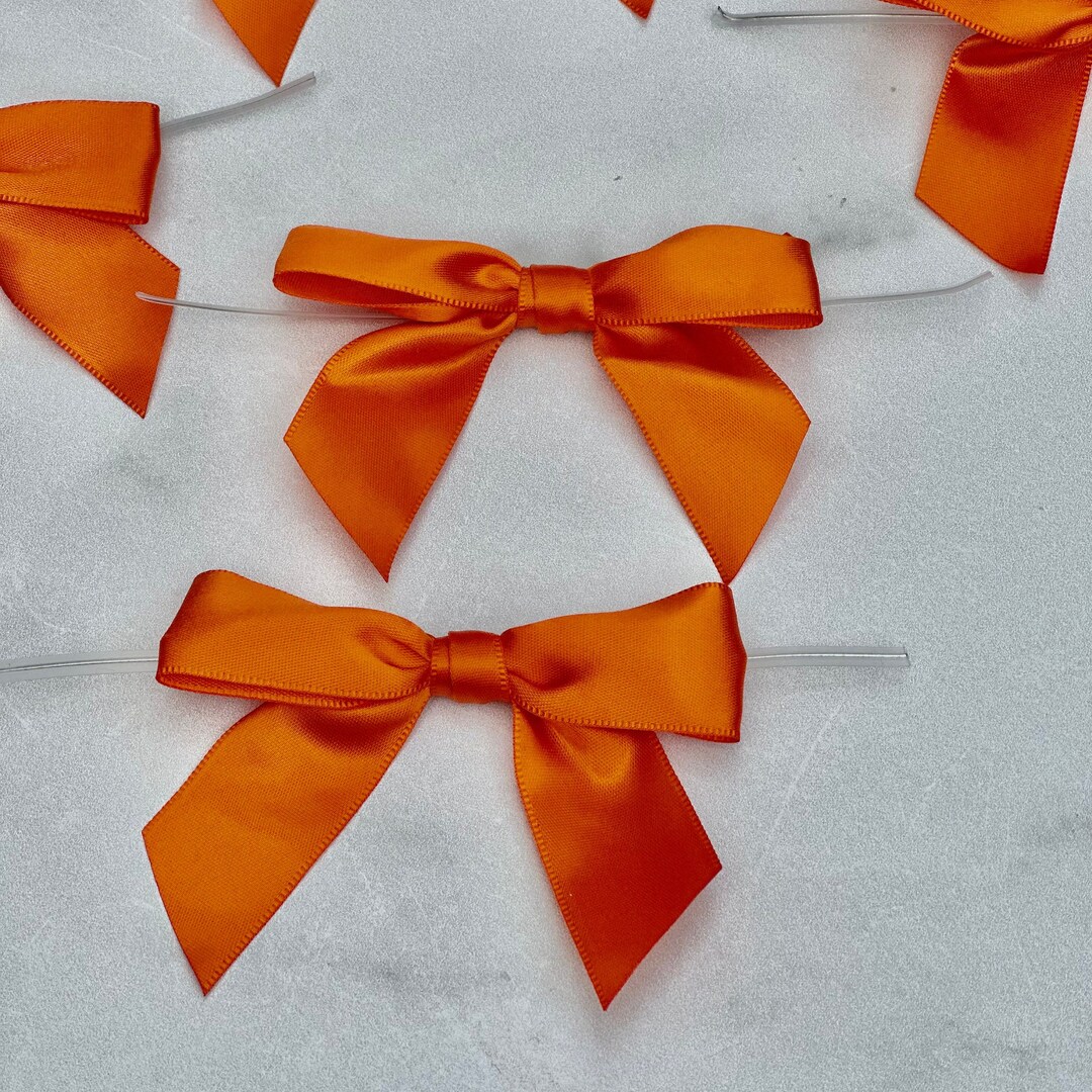 Orange Satin Bows With Twist Ties Set of 24 Premade Perfect Bow Twist ...
