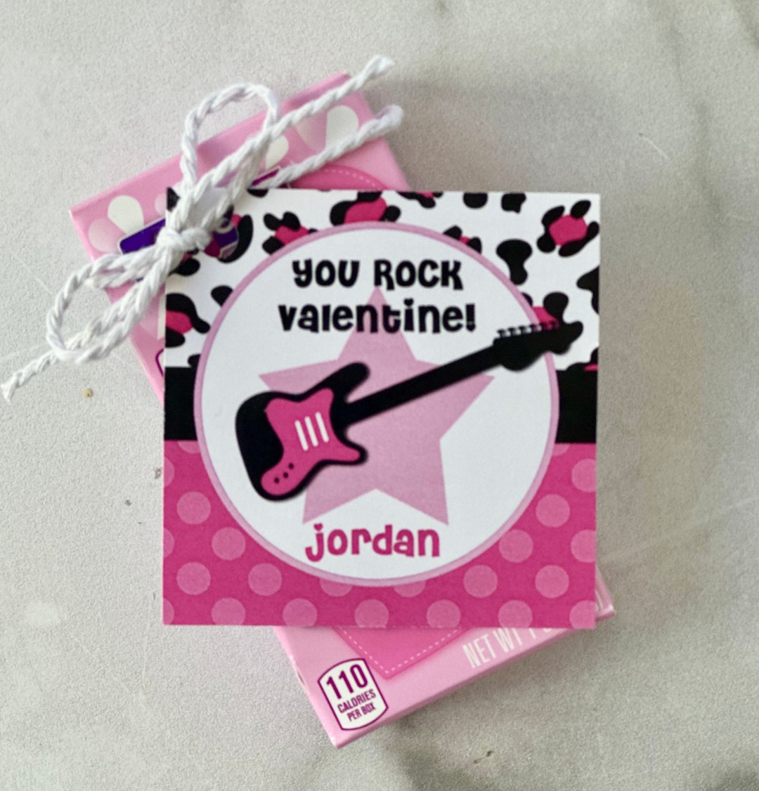 Personalized Valentine You Rock Guitar Heart Tags, Treat Tags, Favor ...