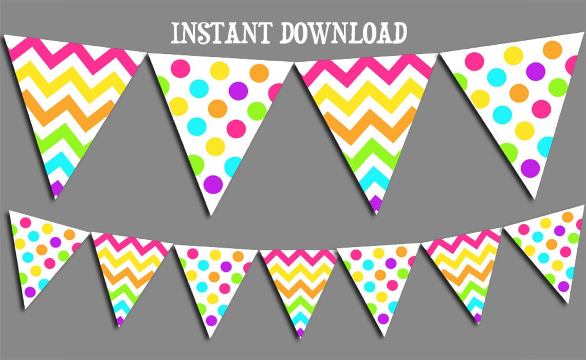 Printable Banner - Brights Chevron and Polka Dot Bunting- Instant ...