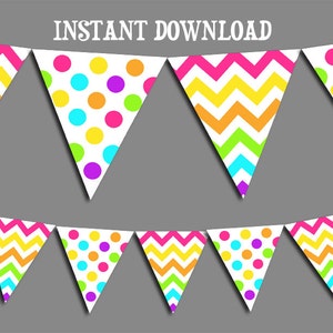 Printable Banner - Brights Chevron and Polka Dot Bunting- Instant ...
