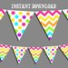 Printable Banner - Brights Chevron and Polka Dot Bunting- Instant ...