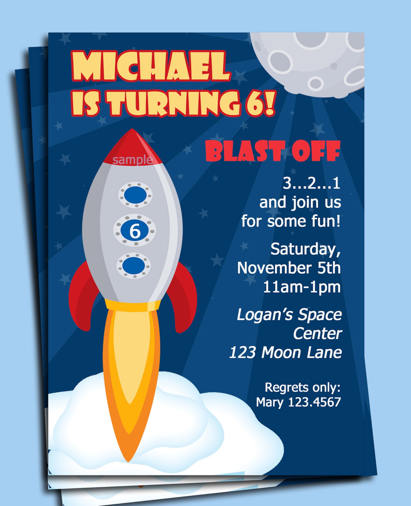 Rocket Birthday Invitation: Space Ship Party, Blast off (printable or ...