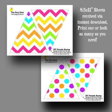 Printable Banner - Brights Chevron and Polka Dot Bunting- Instant ...