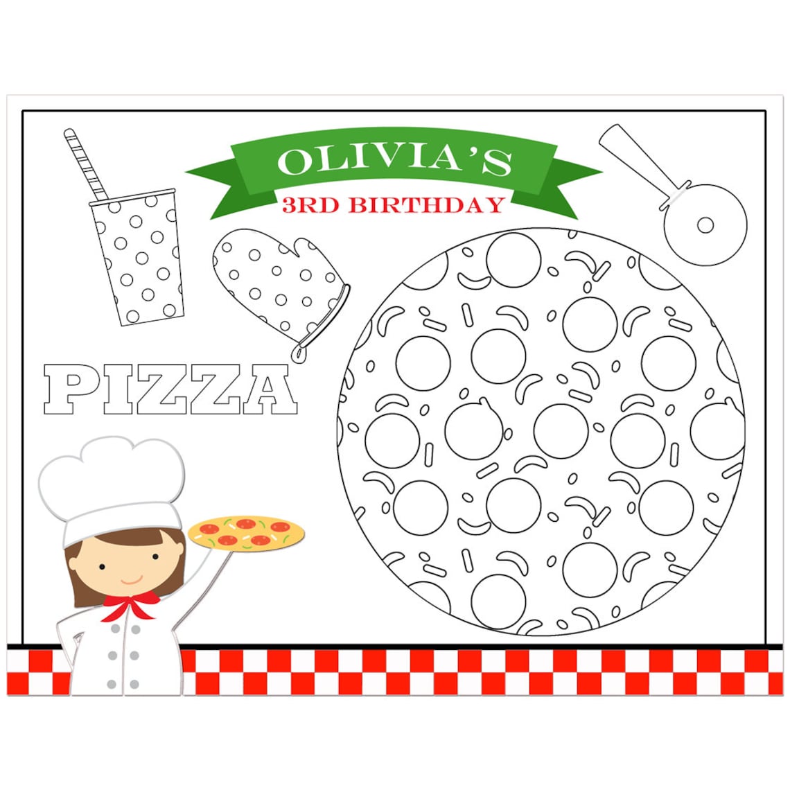 Pizza Party Coloring Page Placemat Set of 10 Girl or Boy | Etsy