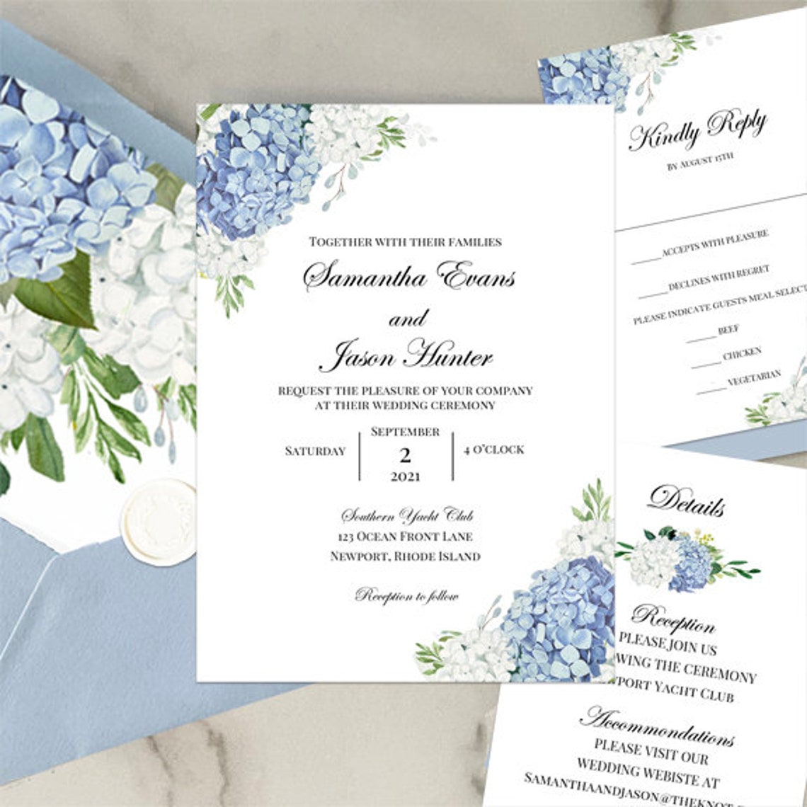 Blue Hydrangea Wedding Programs PRINTED Personalized Flat - Etsy